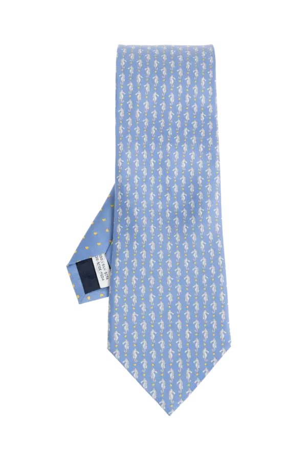FERRAGAMO Silk Seahorse Printed Tie - Blue