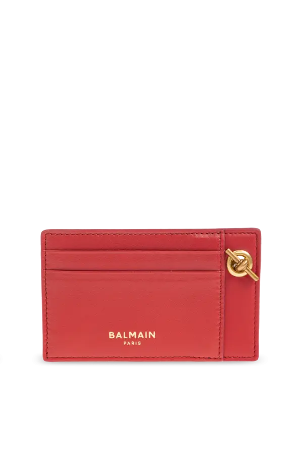 Balmain Leather Card Holder With Chain - Red