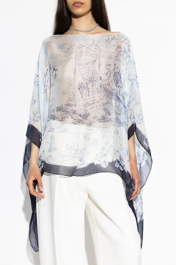 FERRAGAMO Silk Poncho With Floral Motif