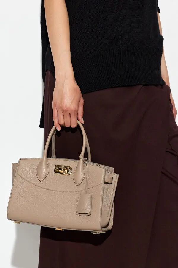 FERRAGAMO Leather Bag With Gold-tone Clasp And Logo Detail