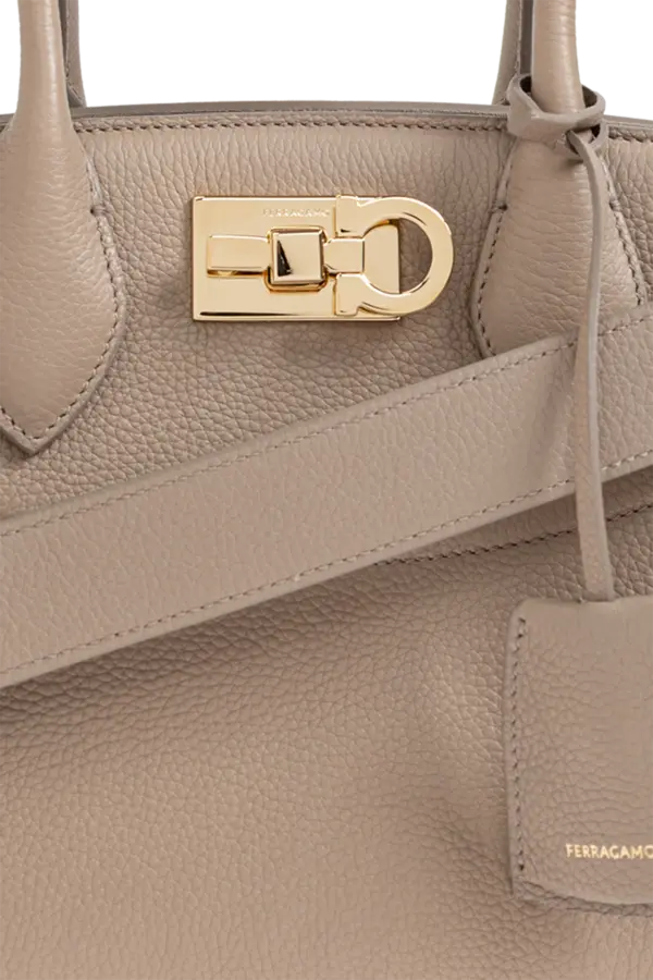 FERRAGAMO Leather Bag With Gold-tone Clasp And Logo Detail