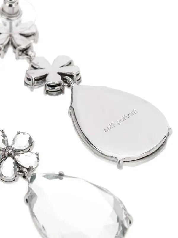SELF-PORTRAIT Crystal Flower Tiered Earrings - Silver
