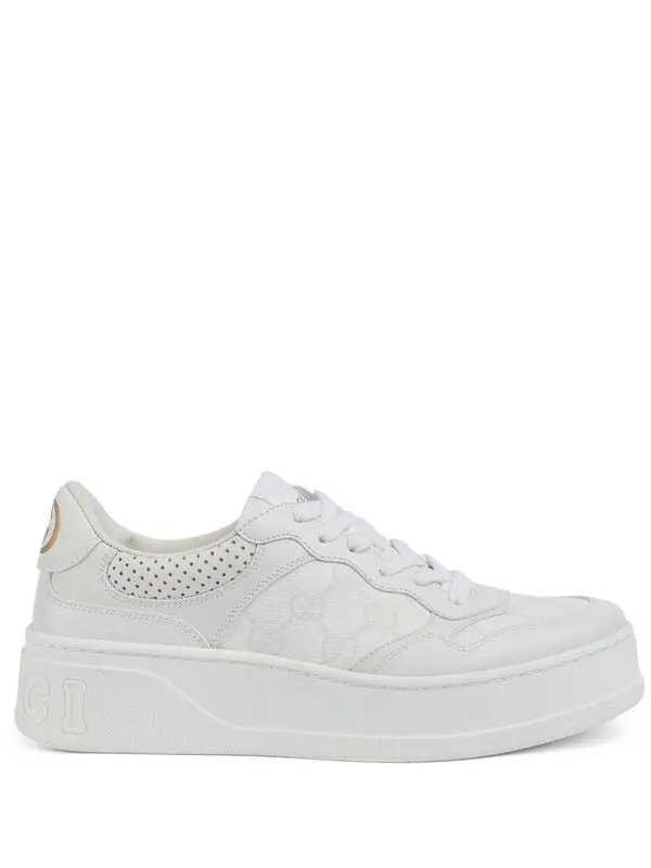 Gucci White Calf Leather Panelled Gg Supreme Canvas Sneakers - Multicolor