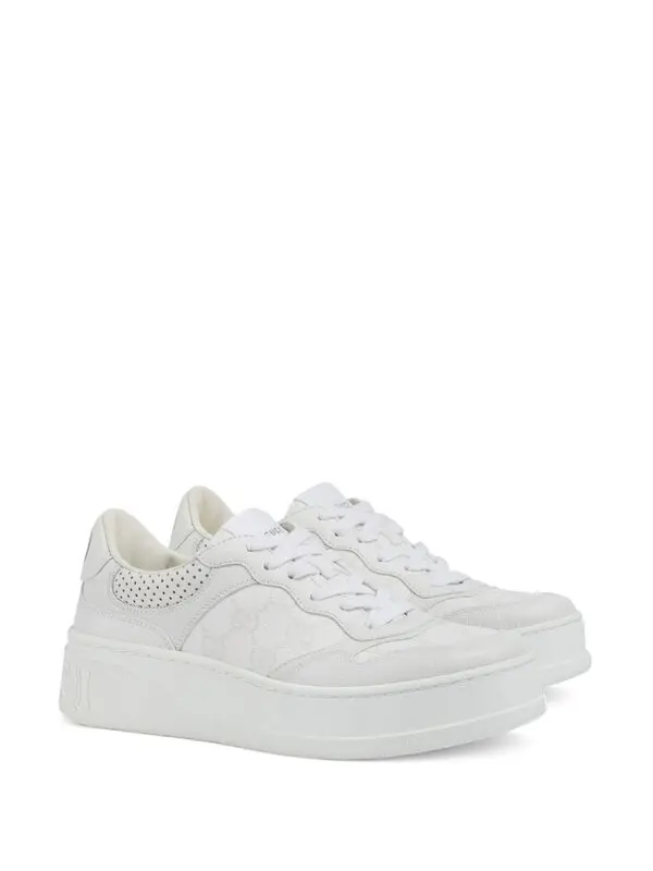 Gucci White Calf Leather Panelled Gg Supreme Canvas Sneakers - Multicolor