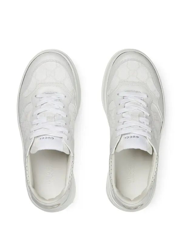 Gucci White Calf Leather Panelled Gg Supreme Canvas Sneakers - Multicolor