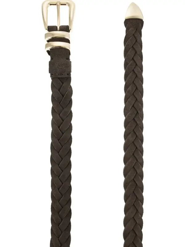 Brunello Cucinelli Braided Suede-effect Leather Belt With Metal Buckle