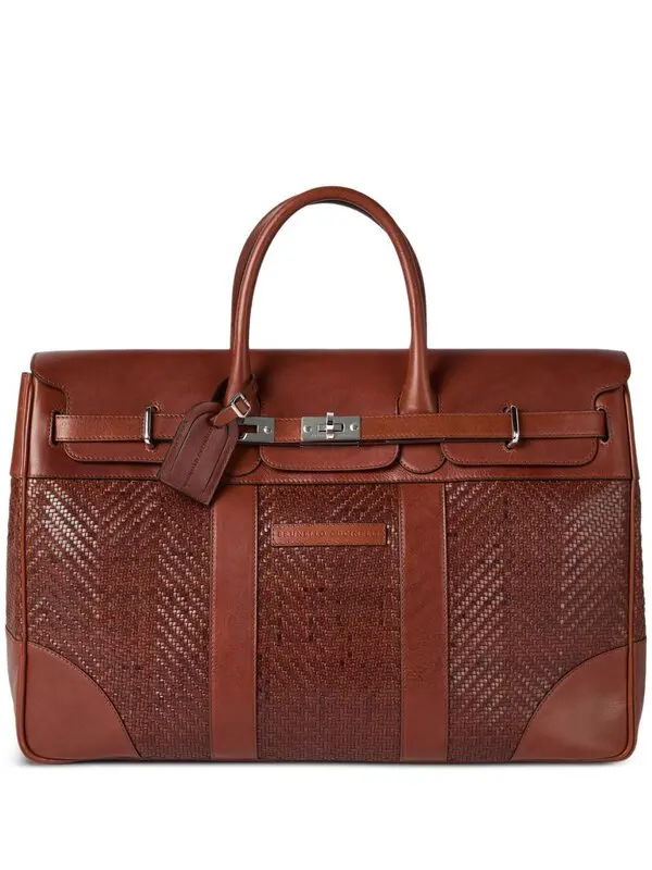 Brunello Cucinelli Leather Travel Bag With Braided Detail - Multicolor