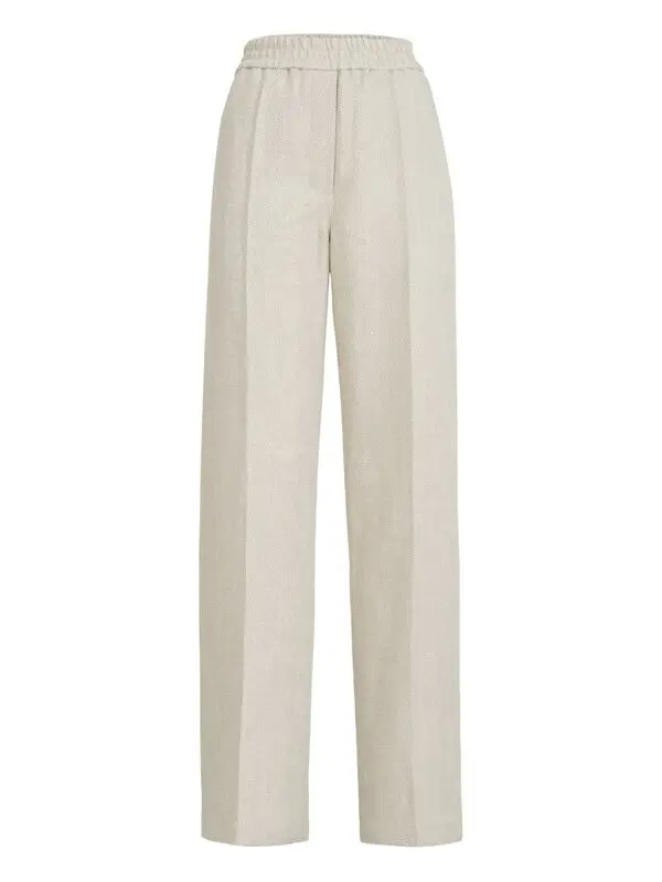 Brunello Cucinelli Beige Chevron Pattern Linen Trousers - Multicolor
