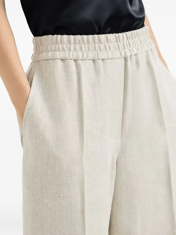 Brunello Cucinelli Beige Chevron Pattern Linen Trousers - Multicolor