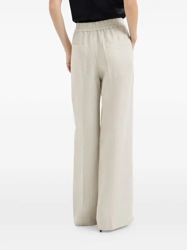 Brunello Cucinelli Beige Chevron Pattern Linen Trousers - Multicolor