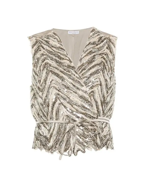 Brunello Cucinelli Embroidered Silk Vest - Multicolor