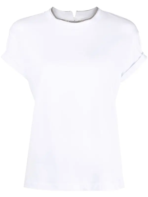 Brunello Cucinelli White Stretch-cotton T-shirt With Chain-link Detailing - Multicolor