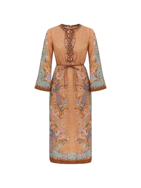 Zimmermann Indra Linen Midi Dress - Multicolor