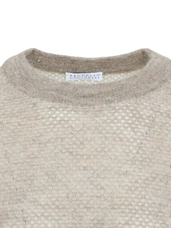 Brunello Cucinelli Beige Open-knit Crew Neck Sweater - Multicolor