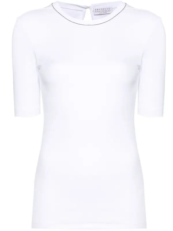 Brunello Cucinelli Cotton Crewneck Sweater With Monili Chain Detail - Multicolor
