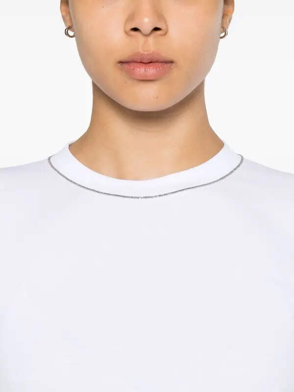 Brunello Cucinelli Cotton Crewneck Sweater With Monili Chain Detail - Multicolor