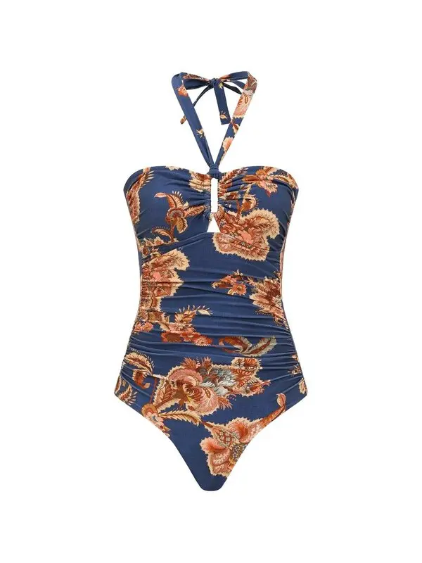 Zimmermann Aster Floral Print Halterneck Swimsuit - Multicolor