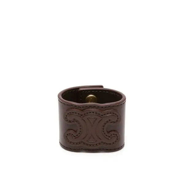 Celine Leather Hair Cuff With Embossed Logo Detail - Brown