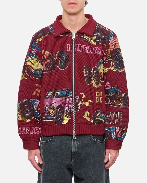 Sacai Patterned Knit Zip-up Cardigan
