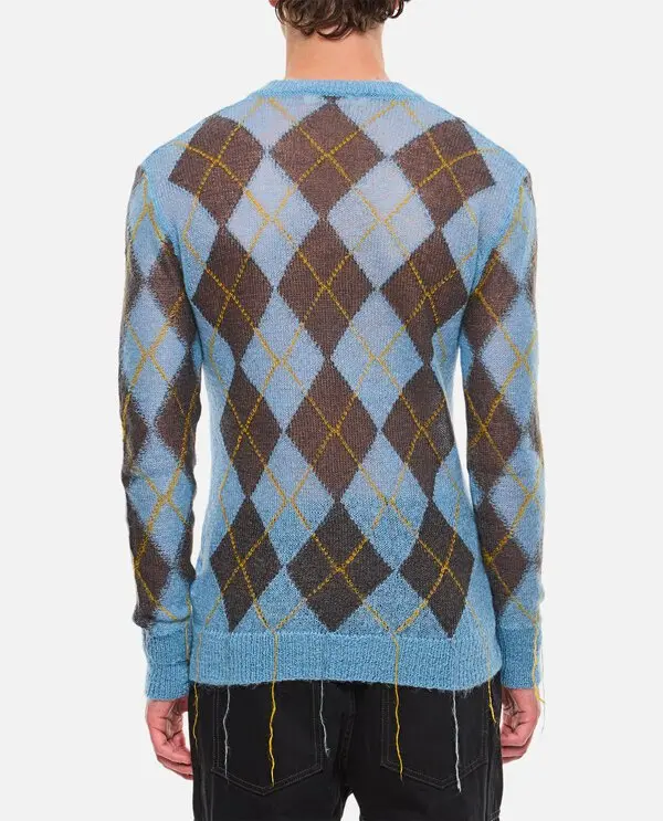 Marni V-neck Argyle See-through Sweater