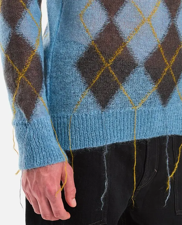 Marni V-neck Argyle See-through Sweater