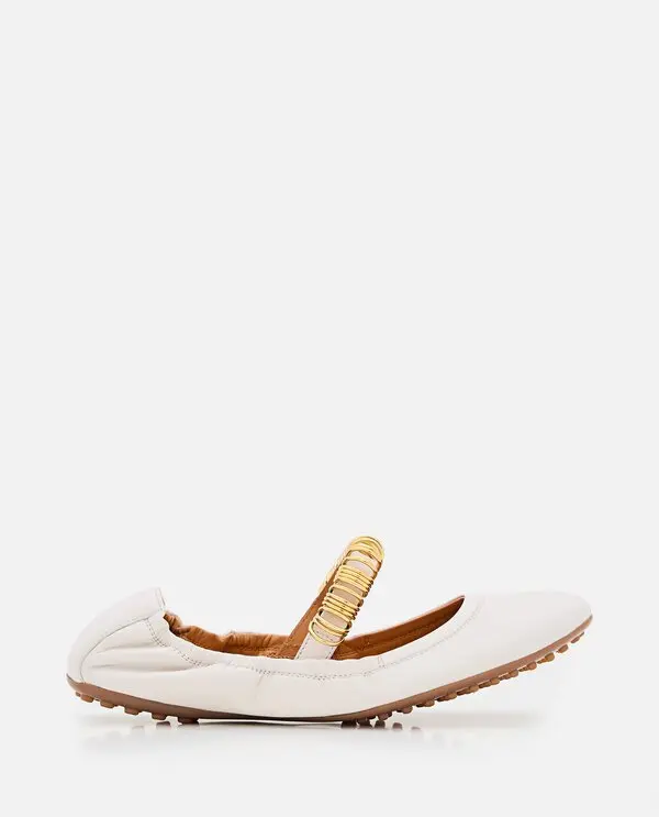 TOD'S Leather Ballerina Flats With Metal Ring Detailing - Multicolor