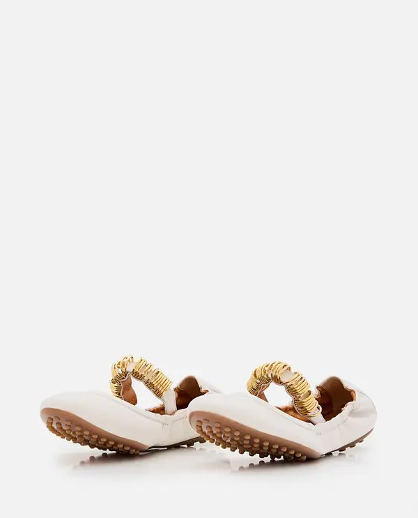 TOD'S Leather Ballerina Flats With Metal Ring Detailing - Multicolor