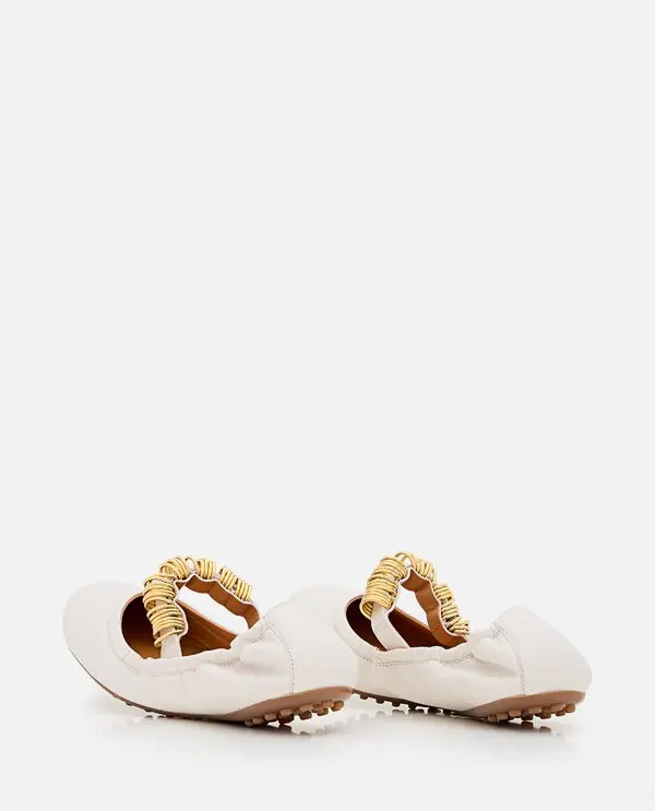 TOD'S Leather Ballerina Flats With Metal Ring Detailing - Multicolor
