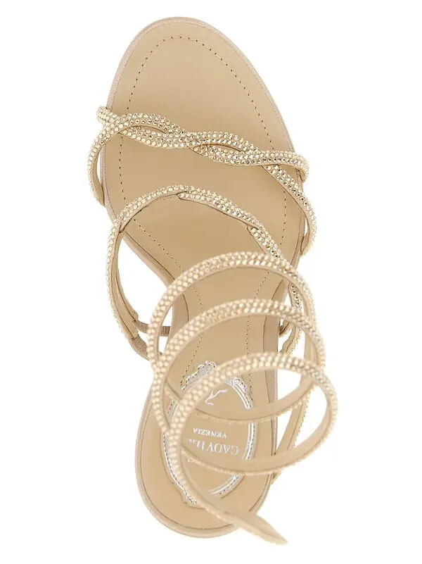 Rene Caovilla Braid Cleo' Rhinestone Embellished Ankle Wrap Stiletto Sandals - Cream