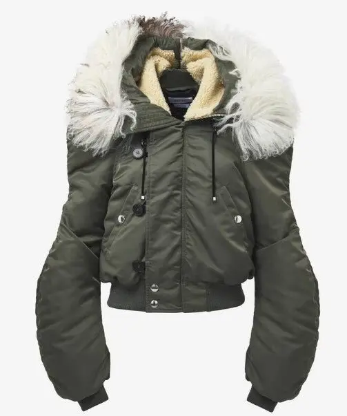 Alexander McQueen Nylon Satin And Fur Bomber Jacket