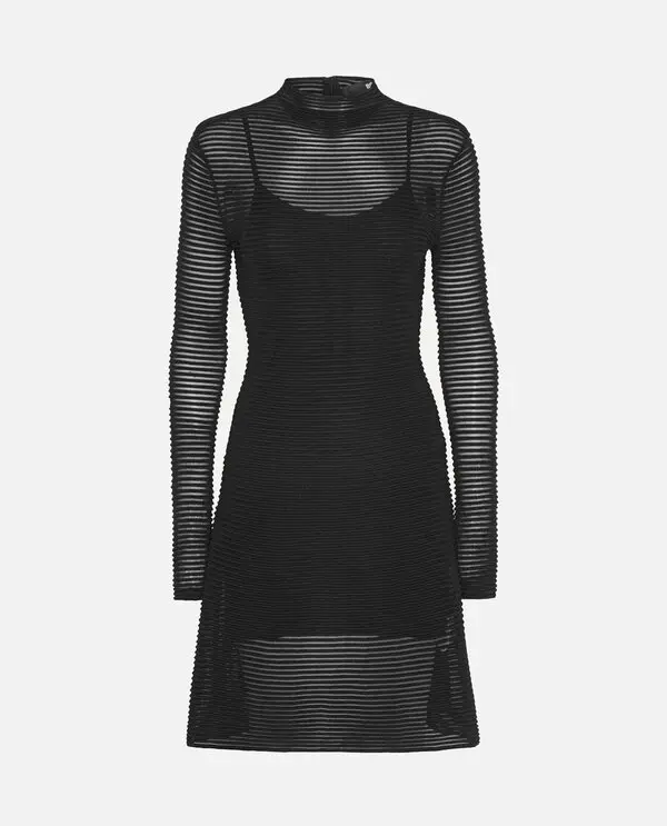 ROTATE BY BIRGER CHRISTENSEN Black Sheer Mesh Knitted Dress