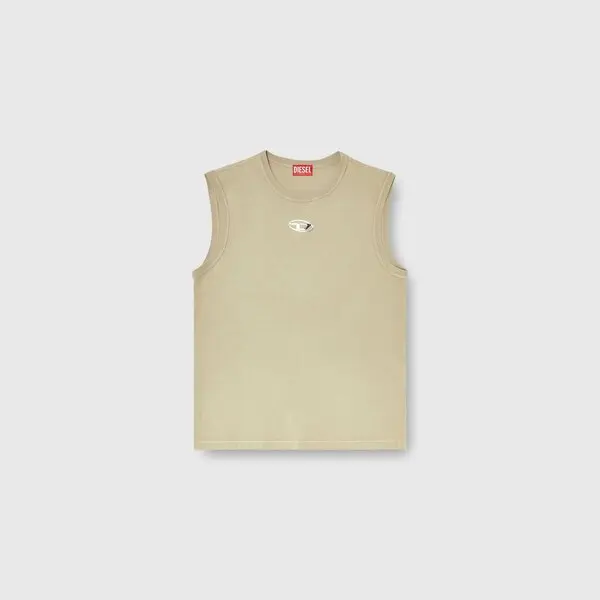 DIESEL® Cotton Tank Top With Metallic Oval D - Beige