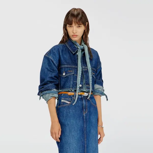 DIESEL® Cropped Oversized Denim Trucker Jacket - Blue