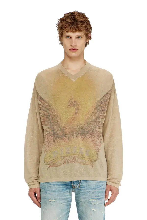 DIESEL® Linen Jumper With Faded Phoenix Print - Beige