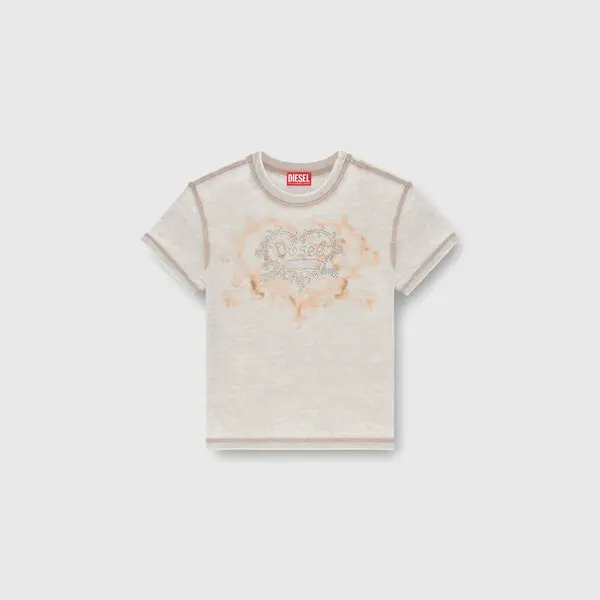 DIESEL® Jersey T-shirt With Rhinestones And Burnout Effect - Grey