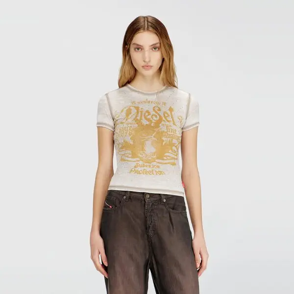 DIESEL® Slim Jersey T-shirt With Print And Studs - Multicolor