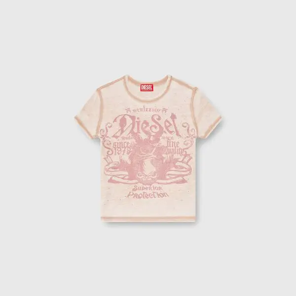 DIESEL® Slim Jersey T-shirt With Print And Studs - Pink