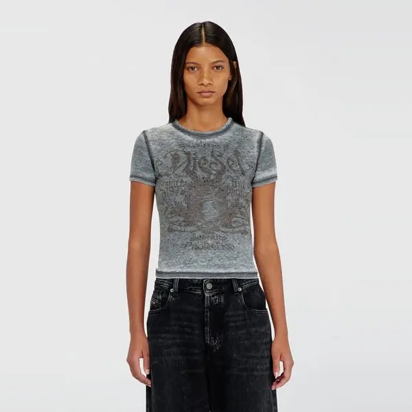 DIESEL® Slim Fit Jersey T-shirt With Print And Studs - Multicolor