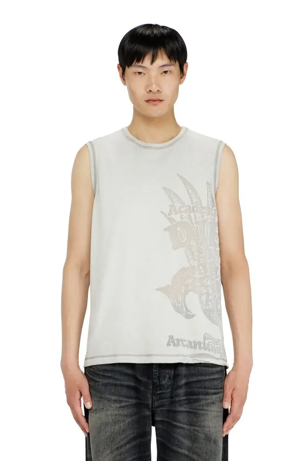 DIESEL® Sleeveless Jersey Top With Embossed Graphics