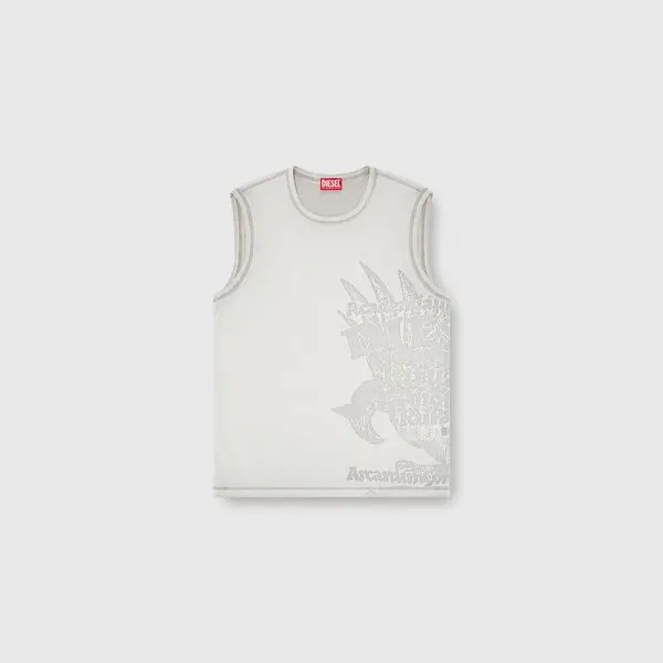 DIESEL® Sleeveless Jersey Top With Embossed Graphics - Grey