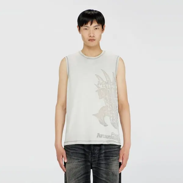 DIESEL® Sleeveless Jersey Top With Embossed Graphics - Grey