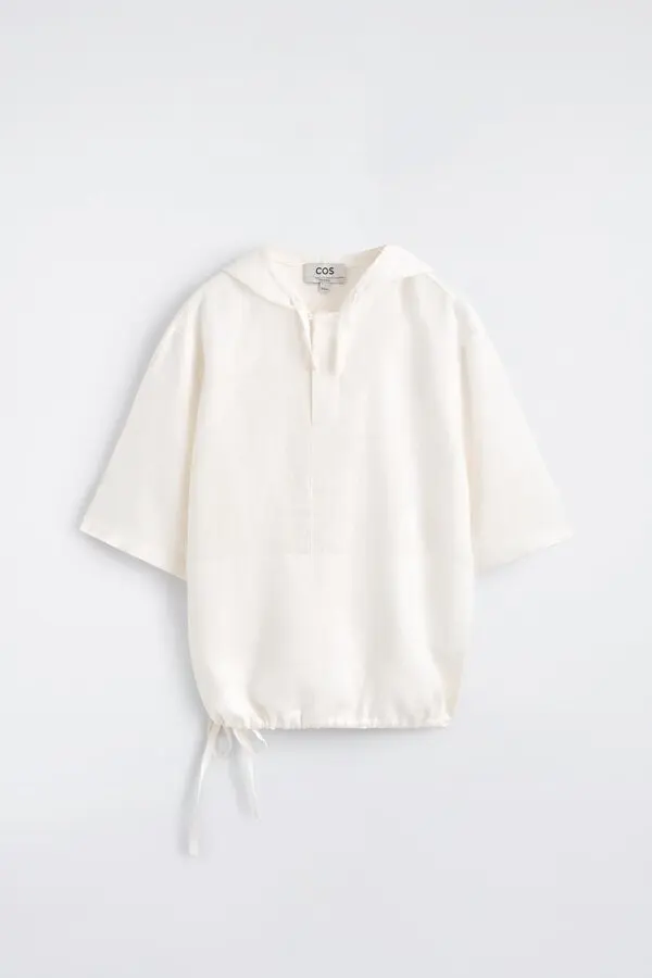 Cos Drawstring Hooded Linen Popover Shirt - White