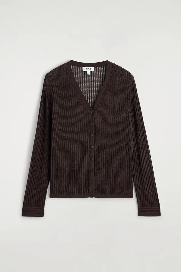 Cos Ribbed Open-knit Cardigan - Brown