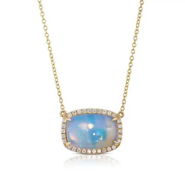 Benbridge Cushion Cut Opal And Diamond Pendant Necklace In 14k Yellow Gold - Multicolored