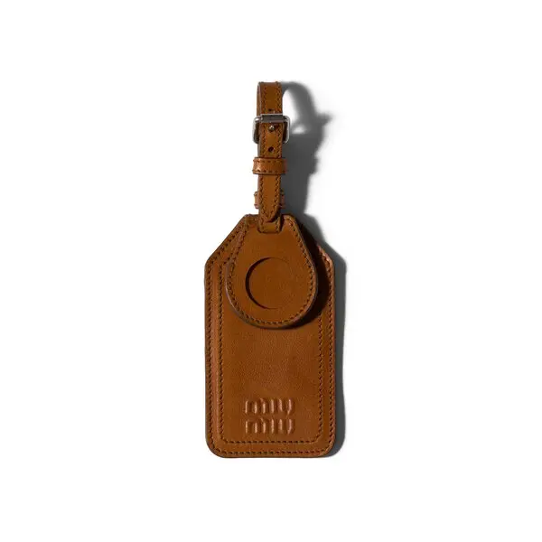 Miu Miu Leather Name Tag Holder - Cognac