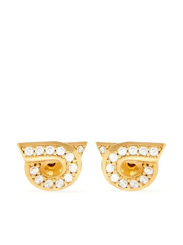 FERRAGAMO Gancini Earrings With Crystal Pave - Silver