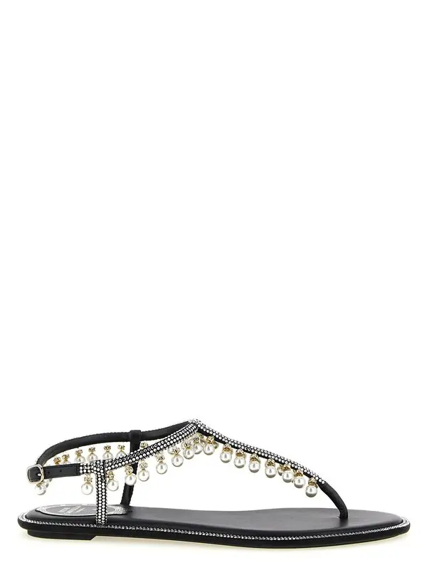Rene Caovilla Diana Embellished Satin Flat Sandals - Multicolor