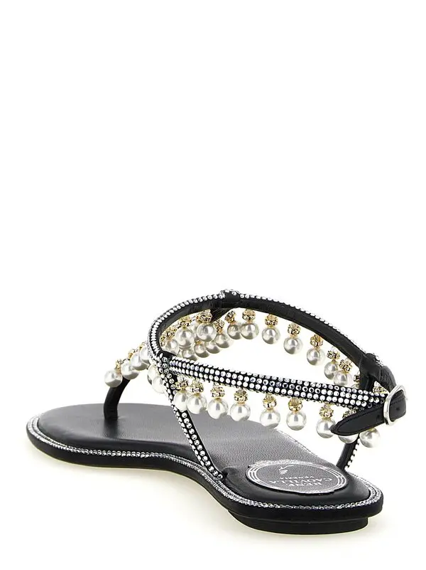 Rene Caovilla Diana Embellished Satin Flat Sandals