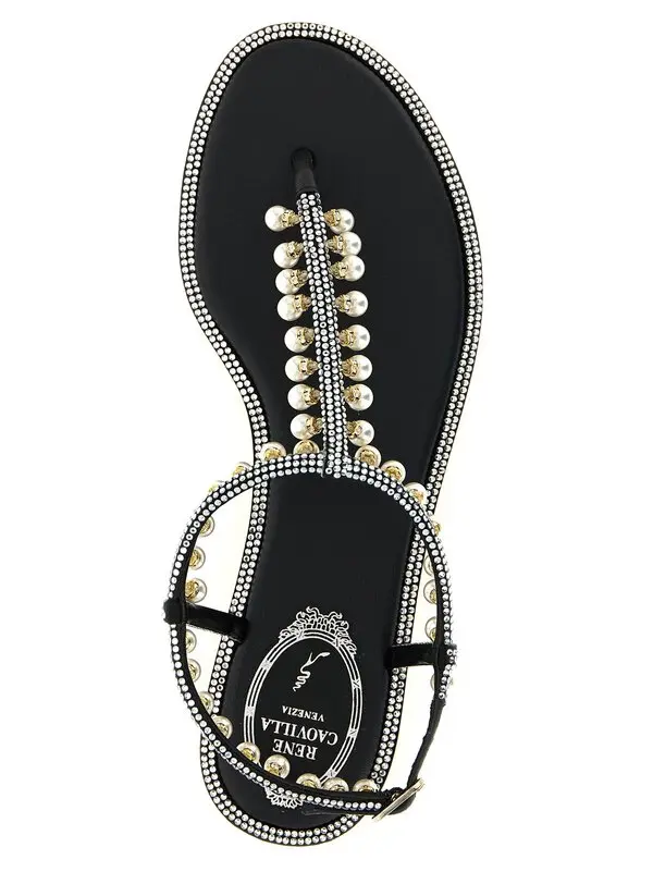 Rene Caovilla Diana Embellished Satin Flat Sandals