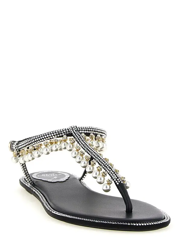 Rene Caovilla Diana Embellished Satin Flat Sandals